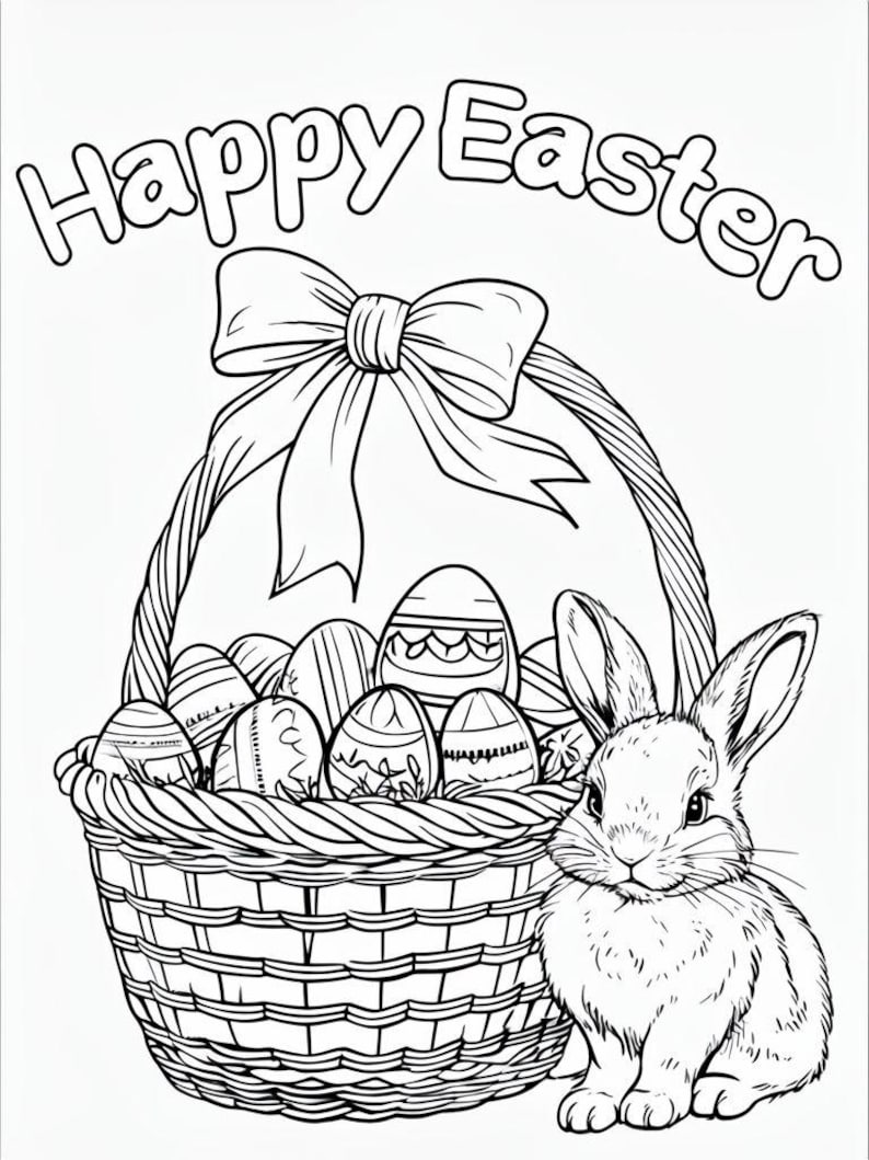 Printable Easter Coloring Page - Cute Bunny & Egg Design - Digital ...