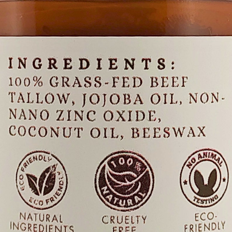 Tallow Mineral Sun Balm, SPF 30+, Natural Organic Sunscreen, Grass-fed ...