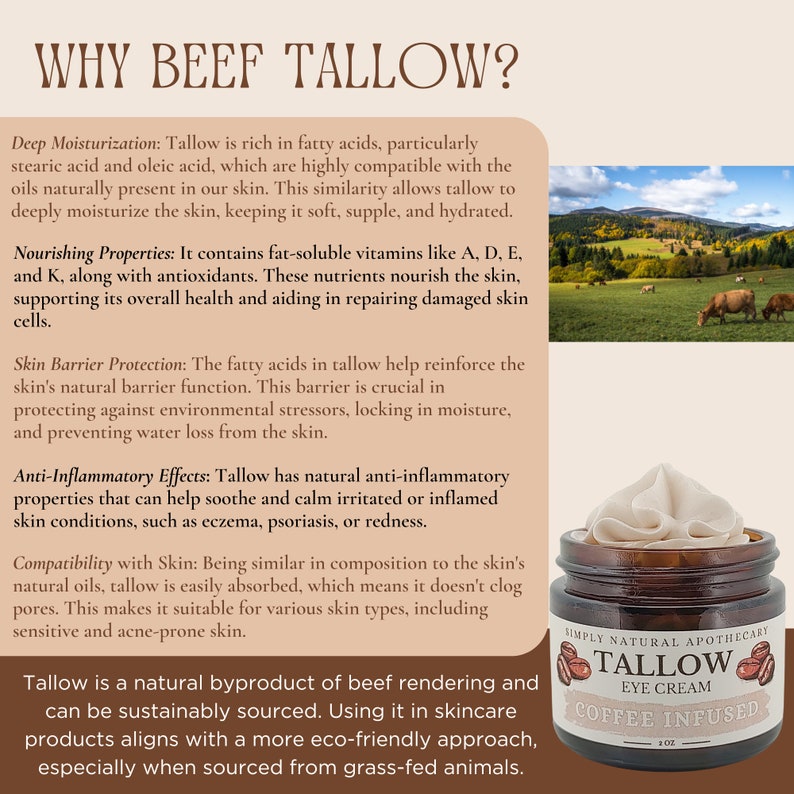 Tallow Coffee Infused Eye Cream, Whipped Balm Caffeine Under Eye Care ...