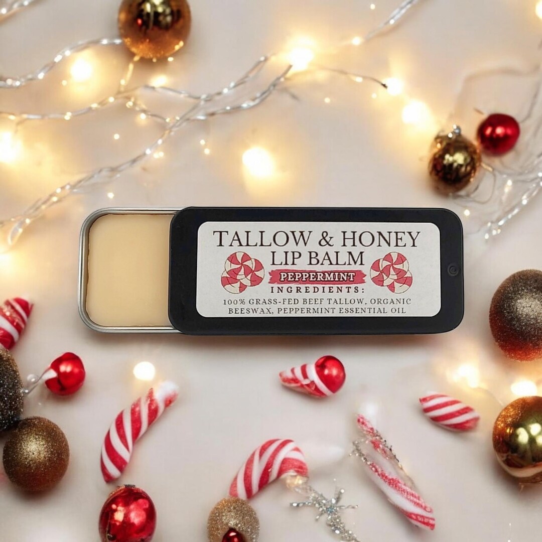 Tallow Lip Balm Peppermint Candy Cane Chapstick for Moisturizing Lips ...