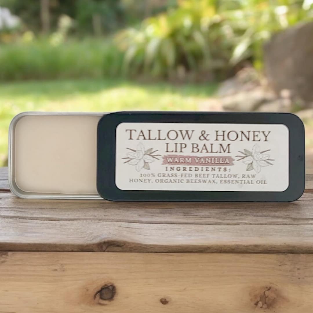 Tallow Lip Balm Chapstick for Moisturizing Lips, Organic Grass-fed Beef ...