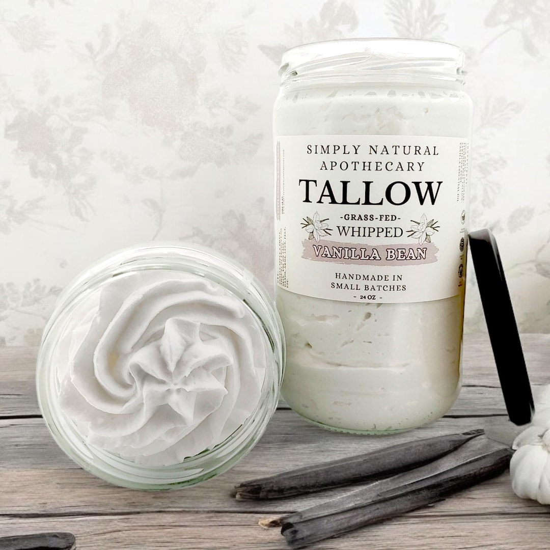 Tallow Face Cream & Body Butter, Vanilla, All Natural Whipped Grass-fed ...