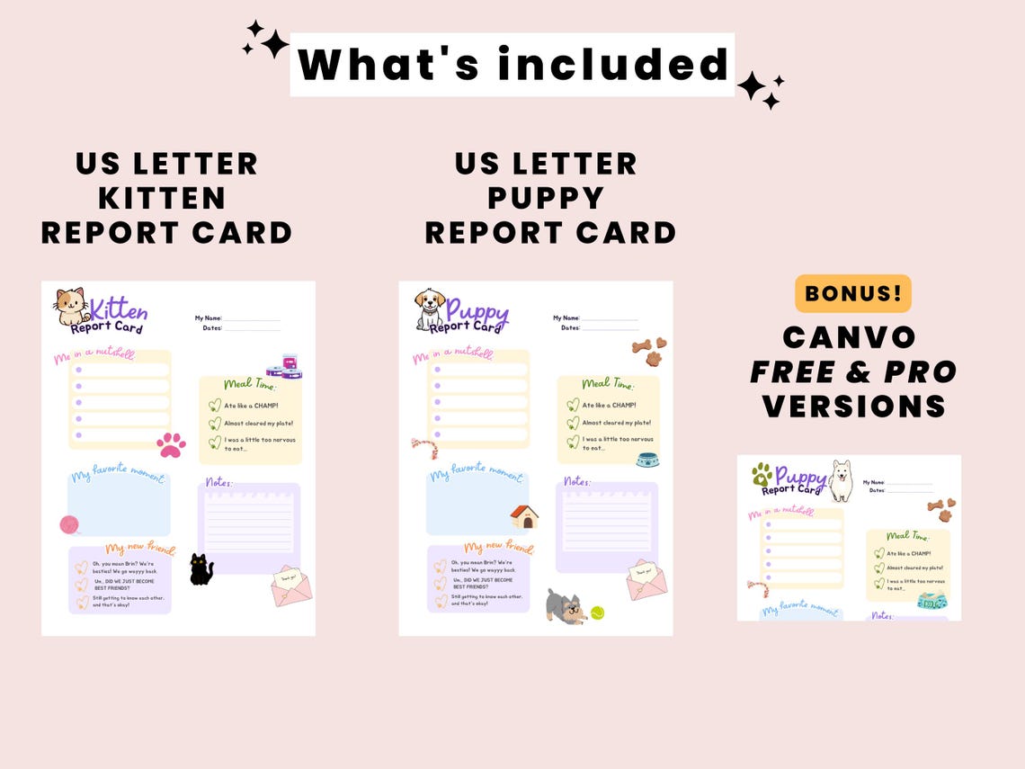Printable Pet Sitting Report Card Canva Template | Dog & Cat Day Care ...