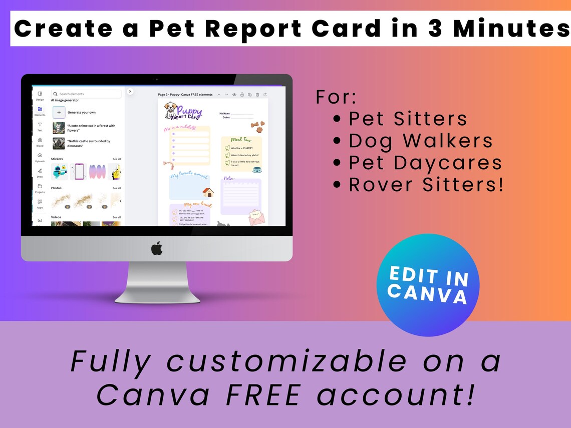 Printable Pet Sitting Report Card Canva Template | Dog & Cat Day Care ...