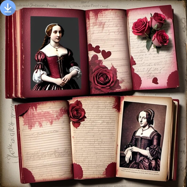 Romeo & Juliet Faded Photos, Junk Journal, Romance, Red, Shakespeare ...