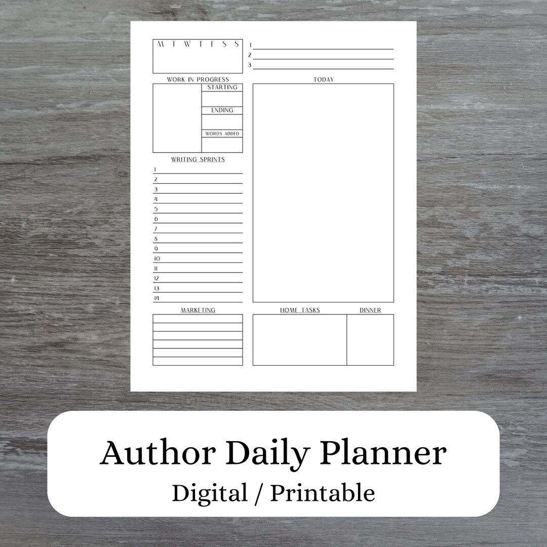 Printable Daily Planner Page for Writers & Authors Track Writing ...