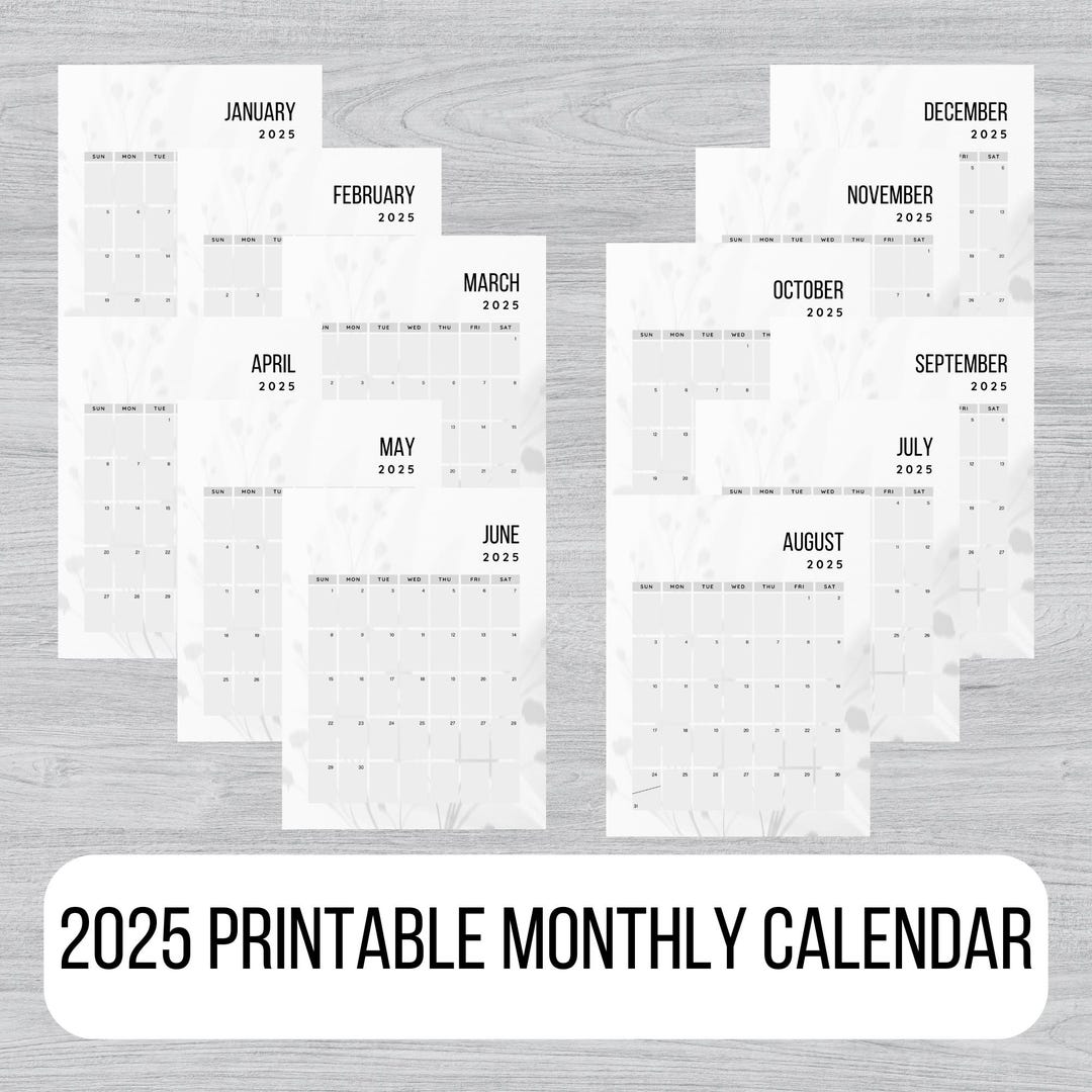2025 Monthly Calendar - Digital / Printable Calendar PDF - Gray Floral ...
