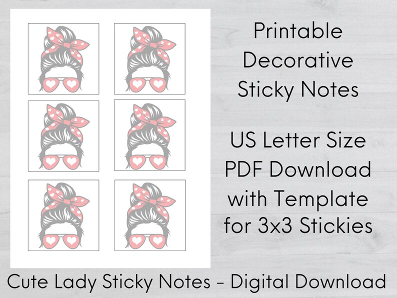 Printable Sticky Notes 3x3 Cute Lady - Etsy