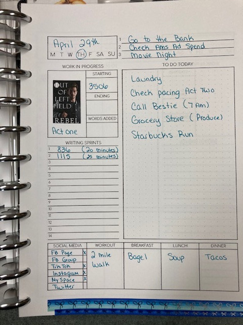 Author Planner Printable, Simple Daily Page - Etsy