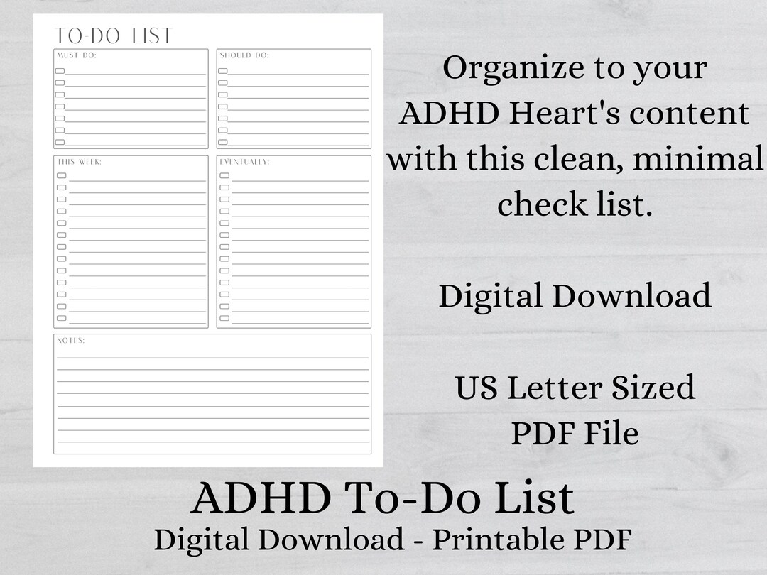 To Do List ADHD Printable ADD to Do List - Etsy
