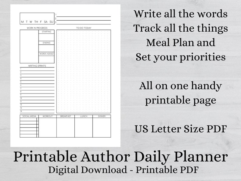 Author Planner Printable, Simple Daily Page - Etsy