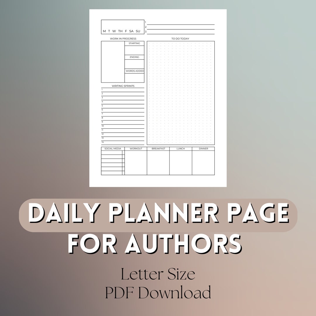Author Planner Printable, Simple Daily Page - Etsy