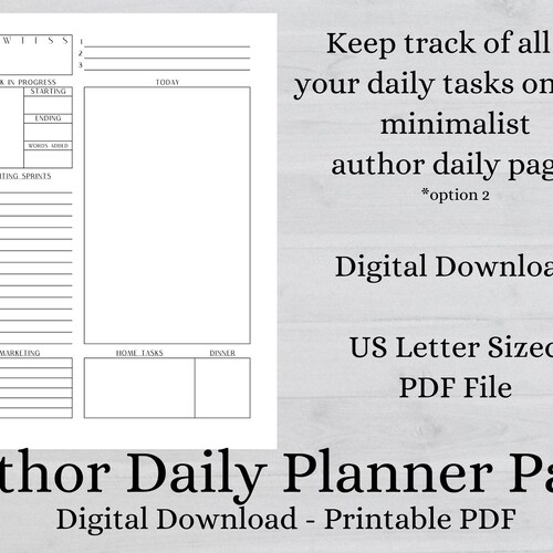 Author Planner Printable Simple Daily Page - Etsy