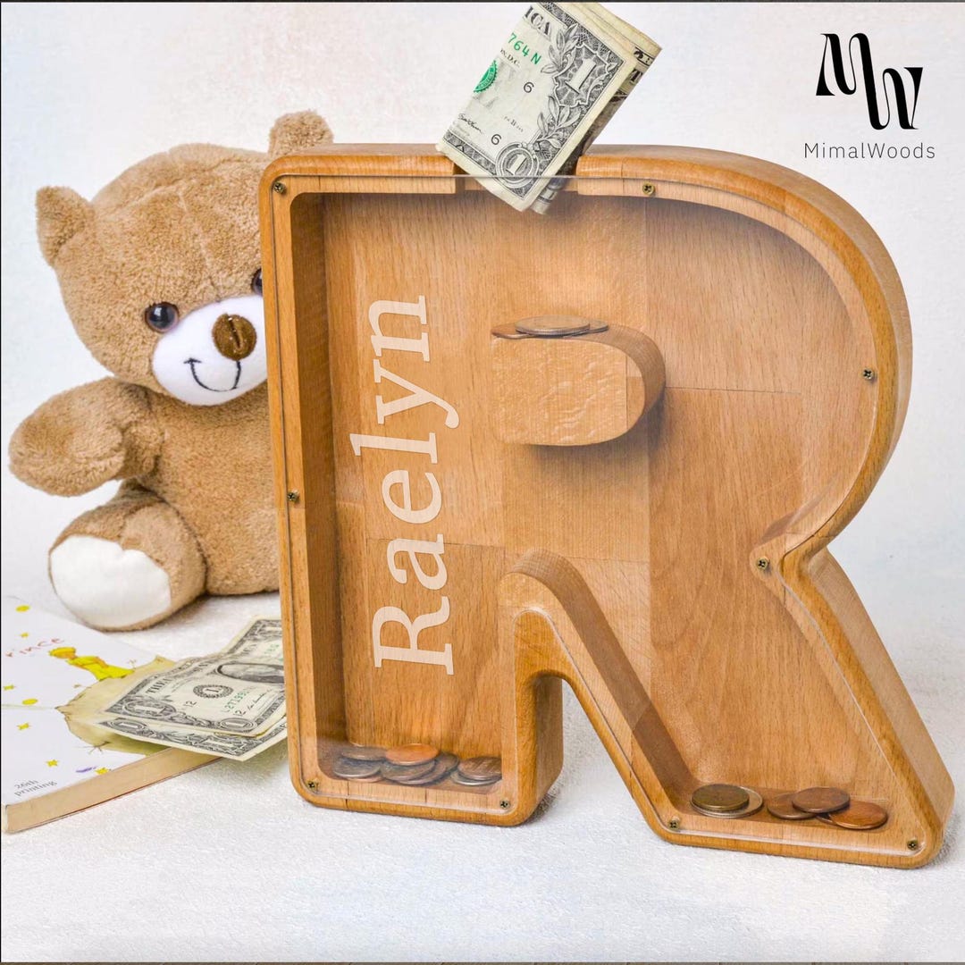 Custom Wooden Piggy Bank, Alphabet Initial Letter Bank, Coin Bank for ...