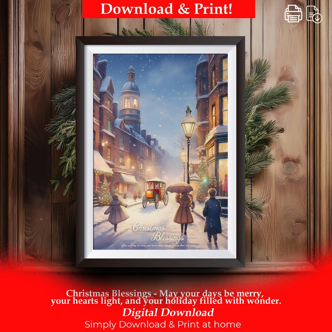 Victorian Christmas Poster Christmas Blessings Wall Art Magical Holiday ...