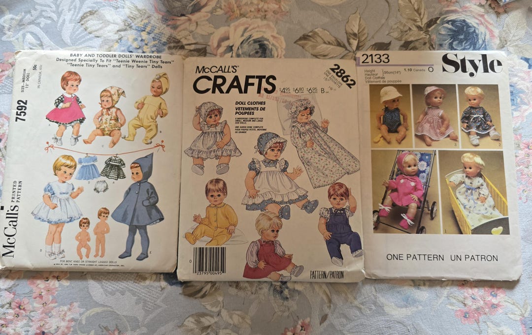 3 Vintage Baby Doll Sewing Patterns, Cut, Mccall's 7592, 2862, Style ...