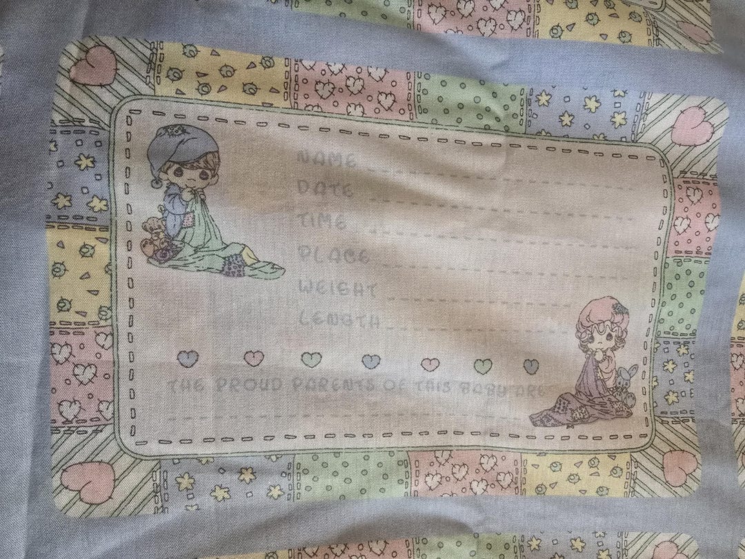 1999 Precious Moments Baby Birth Announcement Fabric Panel Proud ...