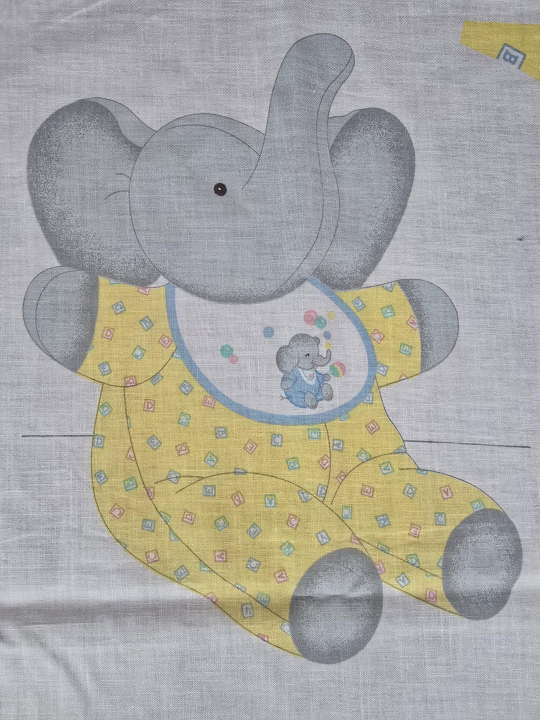 Vintage Cranston Print Yellow Stuffed Baby Elephant and Bib Cotton ...