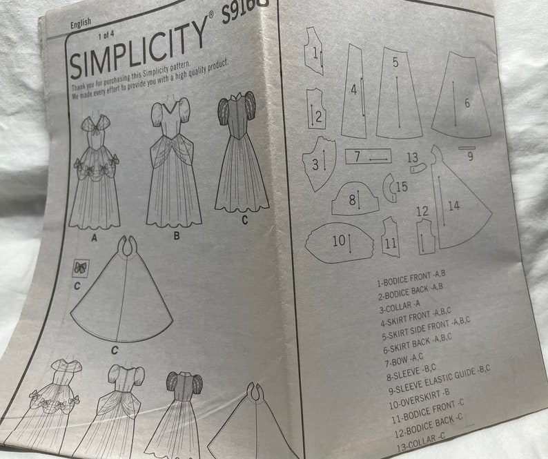Simplicity S9168 Pattern Children Princess Ball Gown Costume - Etsy