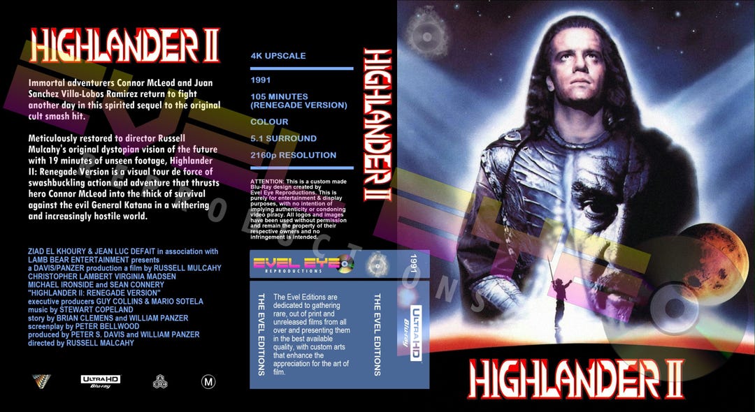 Highlander 2 renegade Version 4K Upscale 4K UHD Blu-ray - Etsy