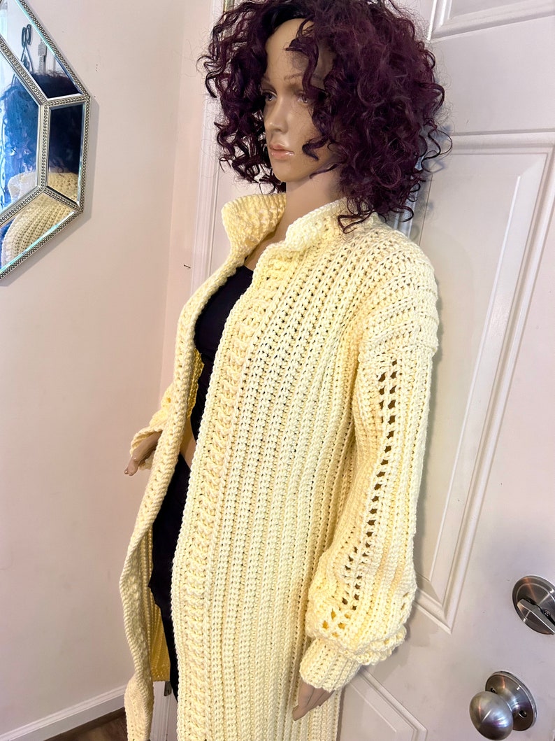 Hand Crochet Lux Cardigan in Soft Yellow, Crochet Sweater, Long Crochet ...