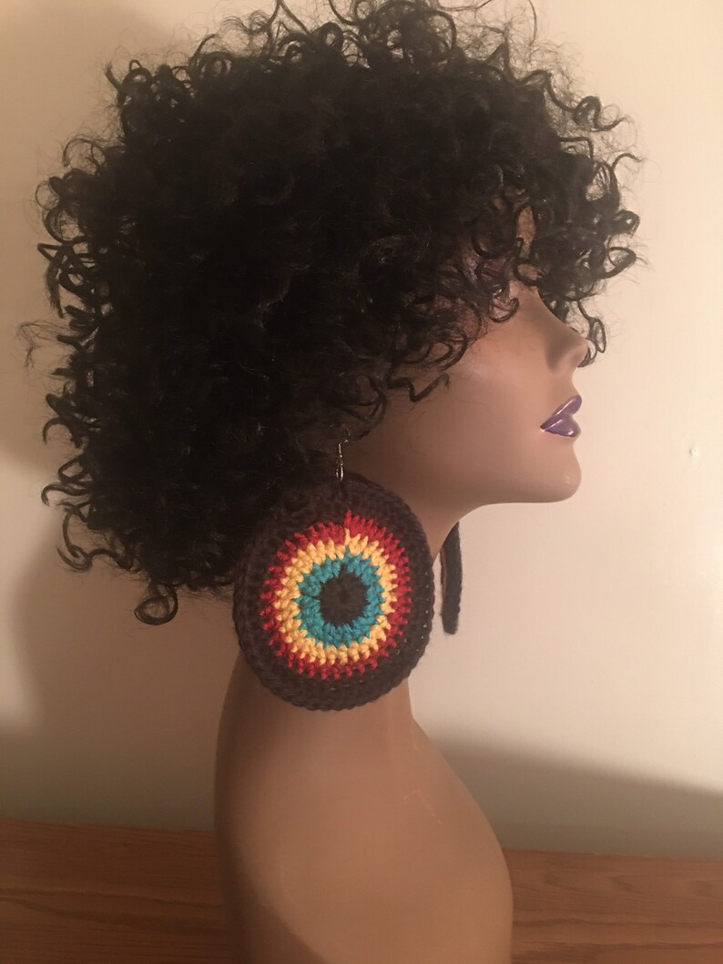 Large Hand Crochet Rasta Earrings, Rasta Disk Earrings, Fashion ...