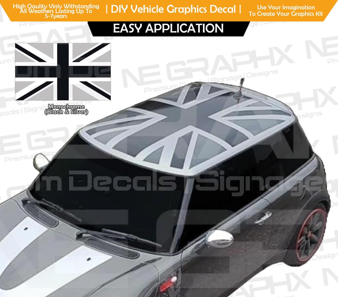 Negraphx | Mini Cooper Union Jack Roof Monochrome | High Quality Decals ...