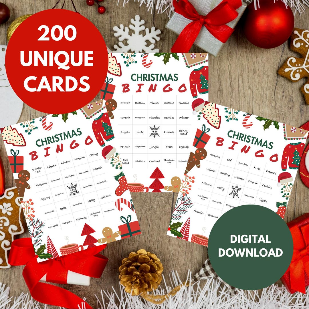 Christmas Bingo Cards, Trivia Bingo, 200 Christmas Bingo Cards ...