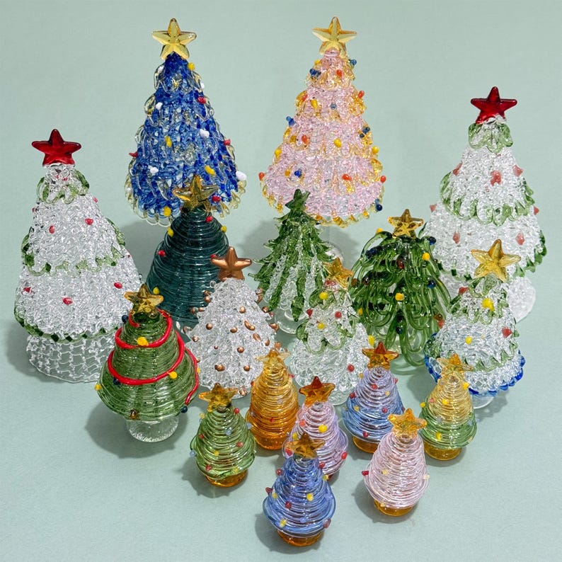 Handmade Stained Glass Christmas Tree Statue,mini Crystal Xmas Tree ...
