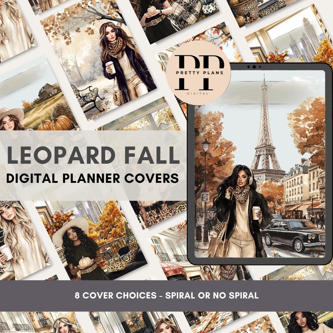 Leopard Fall Digital Planner Covers | 8 Autumn Print Designs | PDF ...