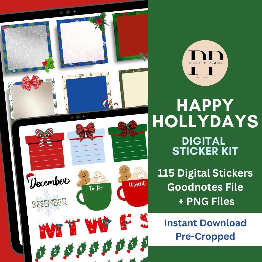 Christmas Digital Sticker Kit | Happy Hollydays | Vintage Christmas ...