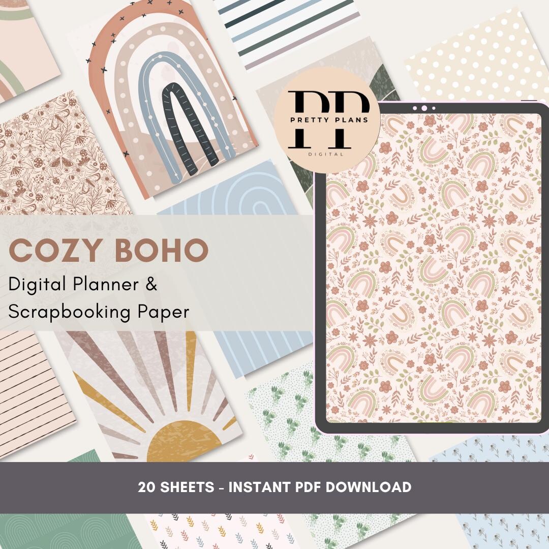 Cozy Boho Digital Paper Pack: Scrapbook & Planner Backgrounds (PDF ...