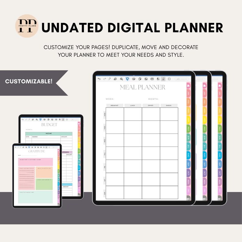 Customizable Hyperlinked Digital Planner | Undated | Monthly, Weekly ...