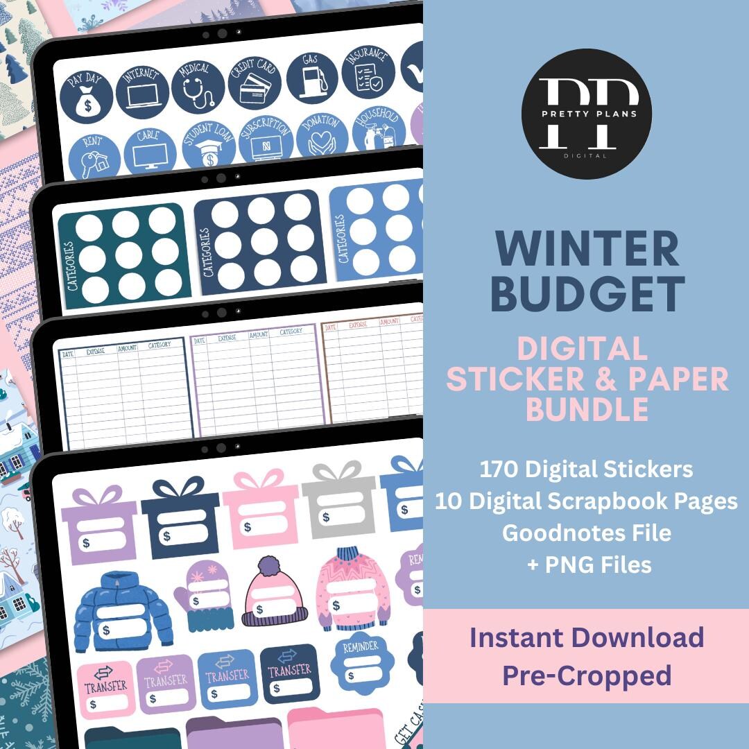 Winter Budget Digital Sticker Bundle | Goodnotes + PNG | 170 Pastel ...