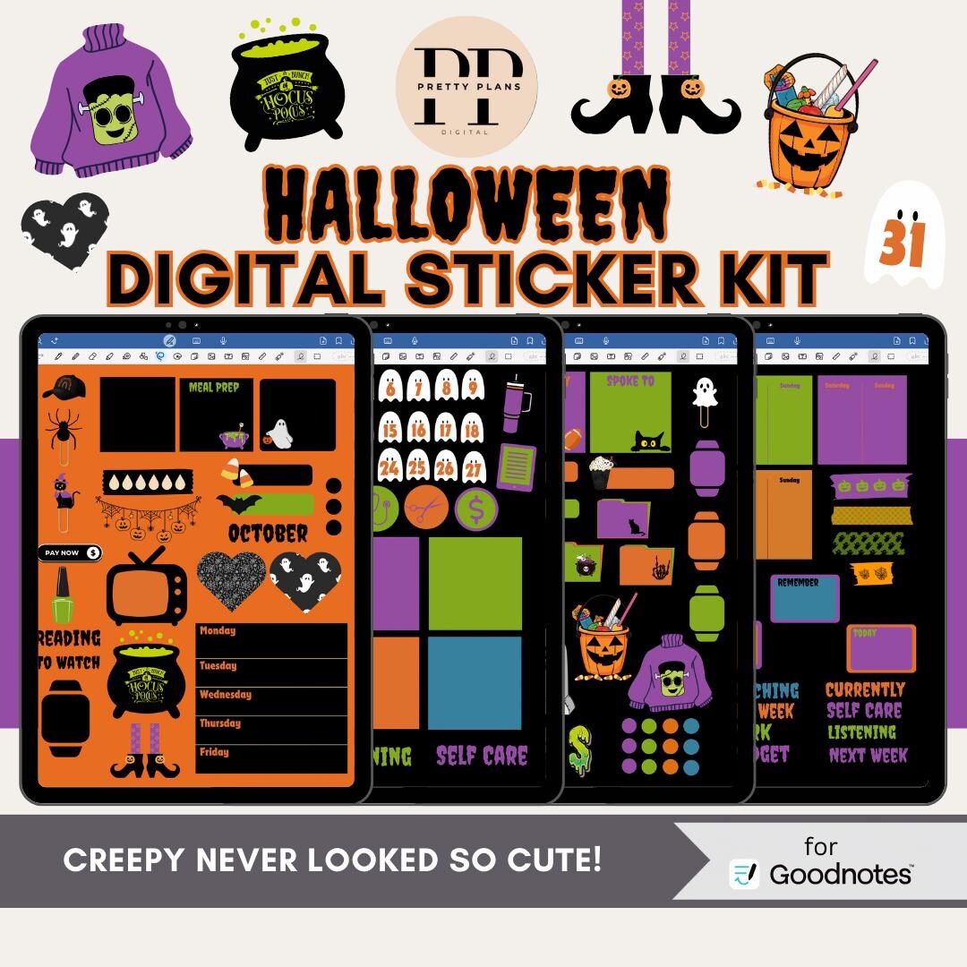 Halloween Digital Stickers for Goodnotes: Spooky Planner Bundle (pre ...