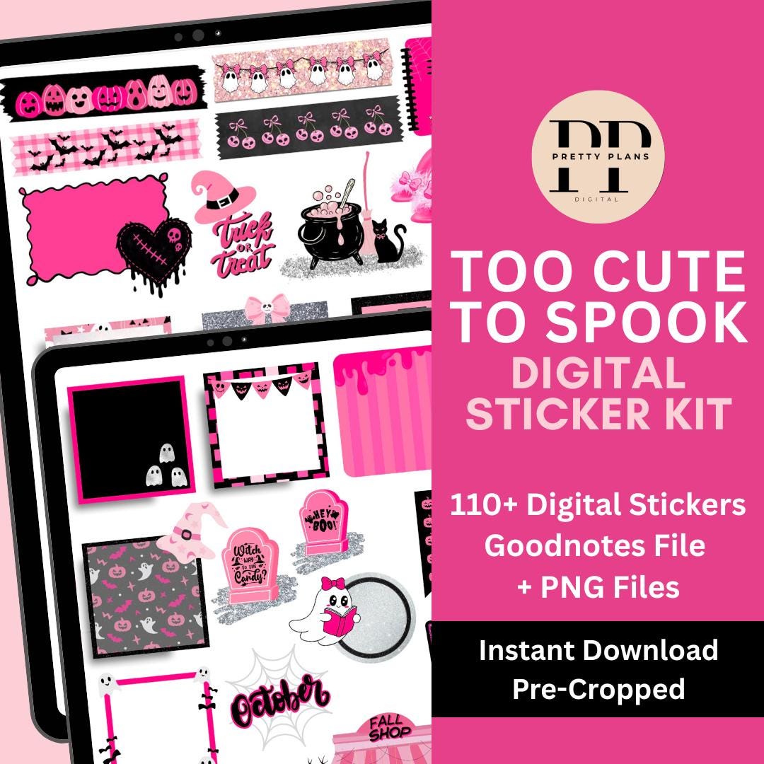 Pink Halloween Digital Sticker Kit | 110+ Halloween Stickers for ...