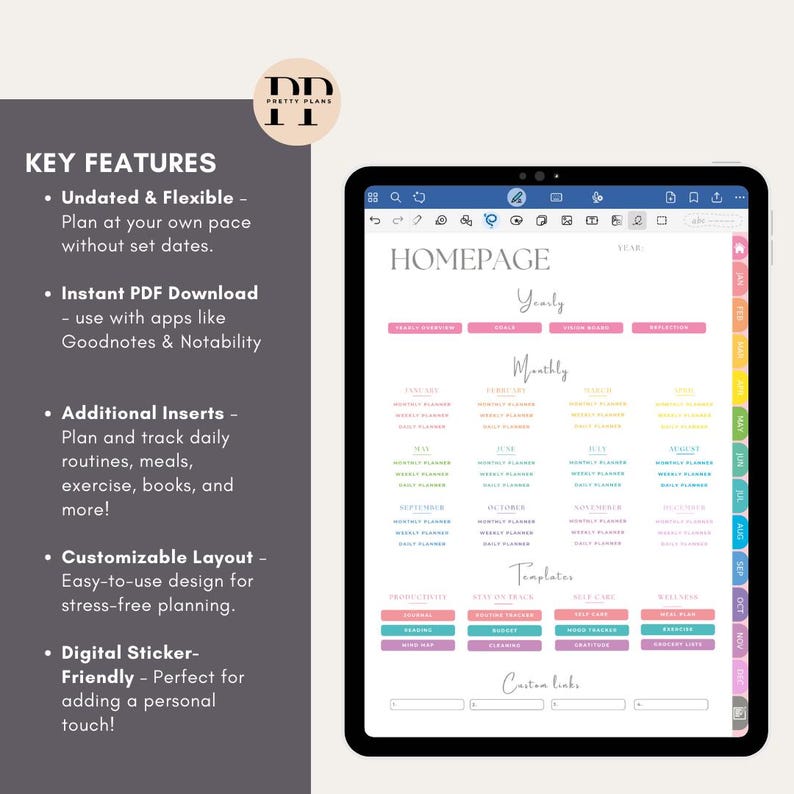 Customizable Hyperlinked Digital Planner | Undated | Monthly, Weekly ...
