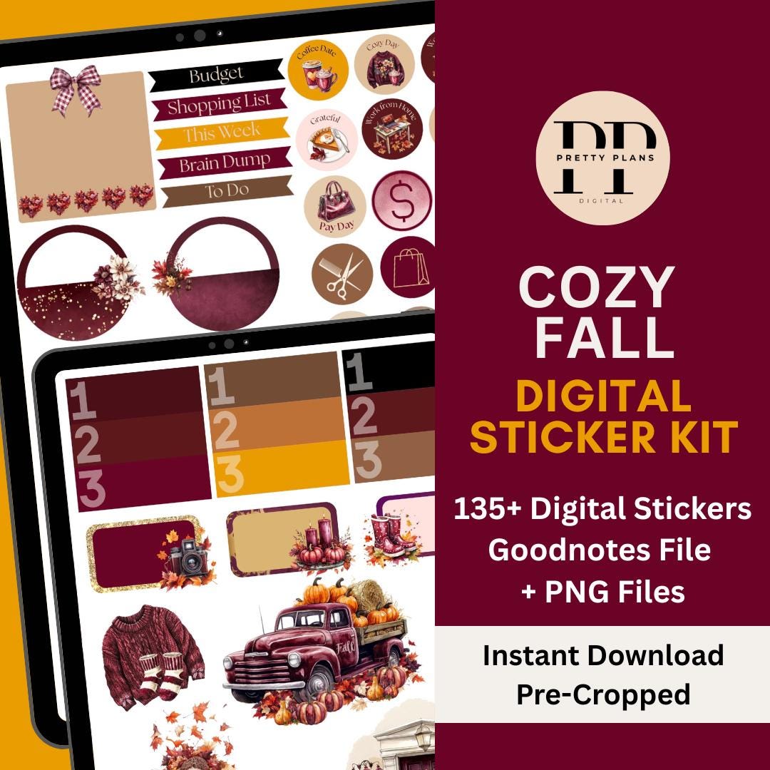 Cozy Fall Digital Sticker Bundle | Goodnotes, PNG | Autumn Pumpkins ...