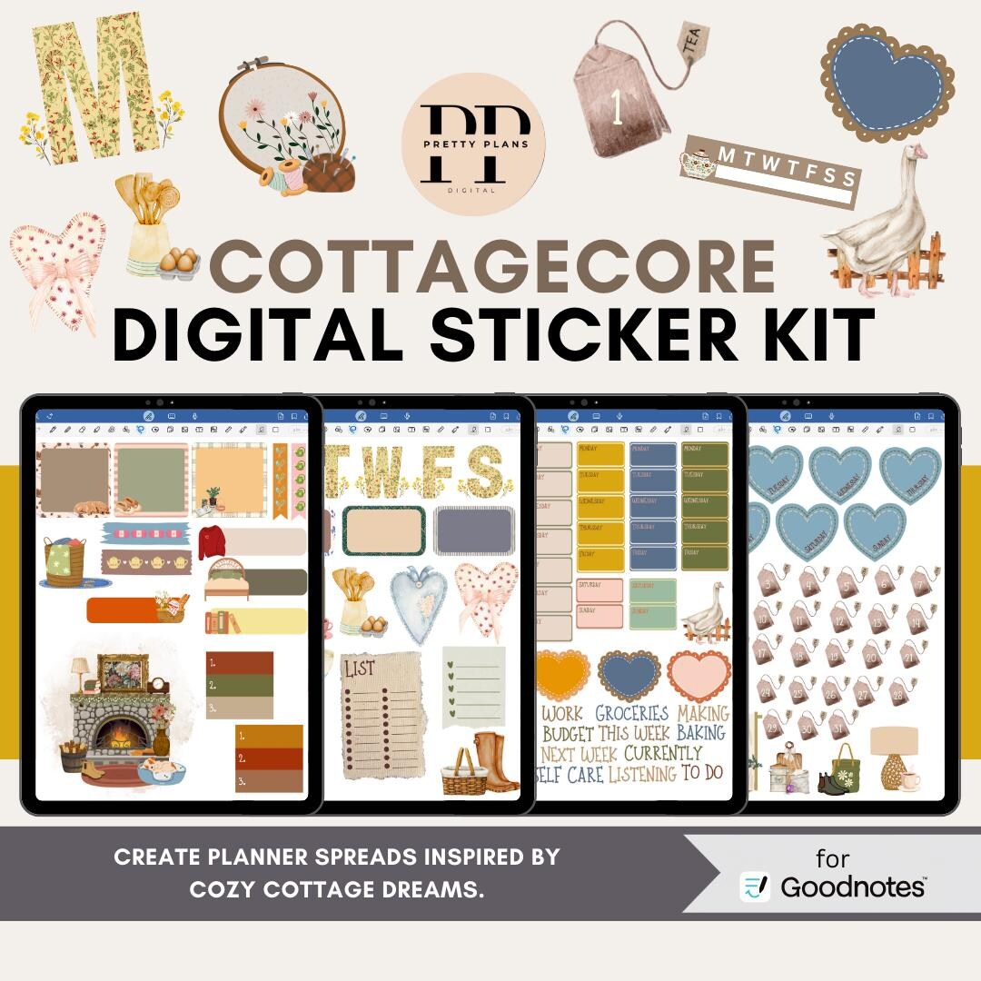 Cottagecore Digital Sticker Kit for Goodnotes | Aesthetic Digital ...