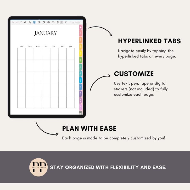 Customizable Hyperlinked Digital Planner | Undated | Monthly, Weekly ...