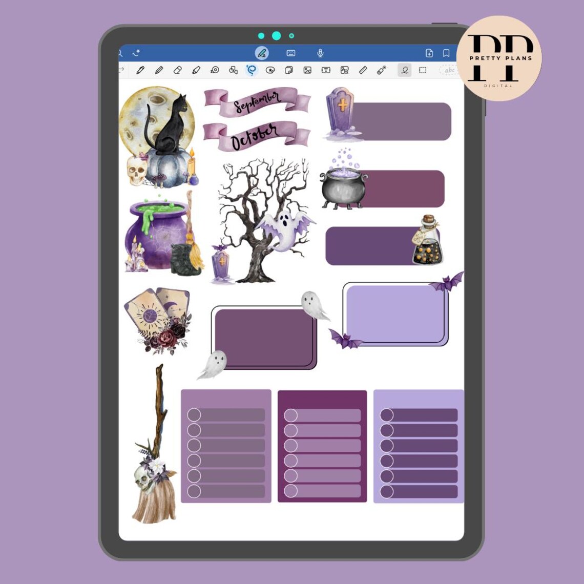 Halloween Digital Sticker Kit | Pre-cropped Goodnotes and PNG Stickers ...