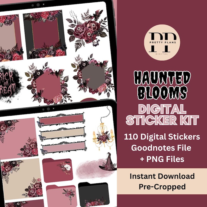 Floral Halloween Digital Sticker Kit | 110 Halloween Stickers for ...
