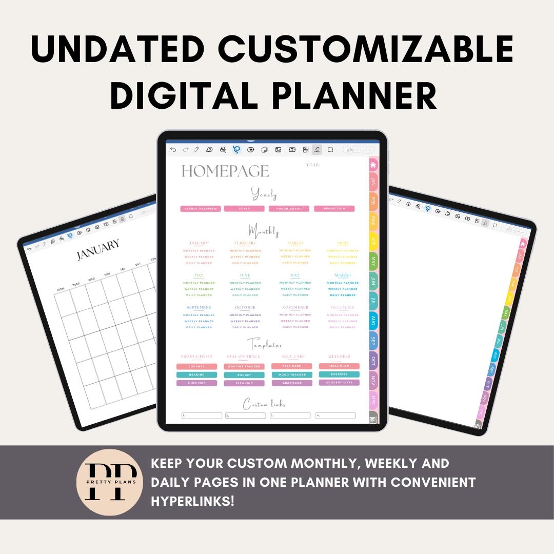 Customizable Hyperlinked Digital Planner | Undated | Monthly, Weekly ...