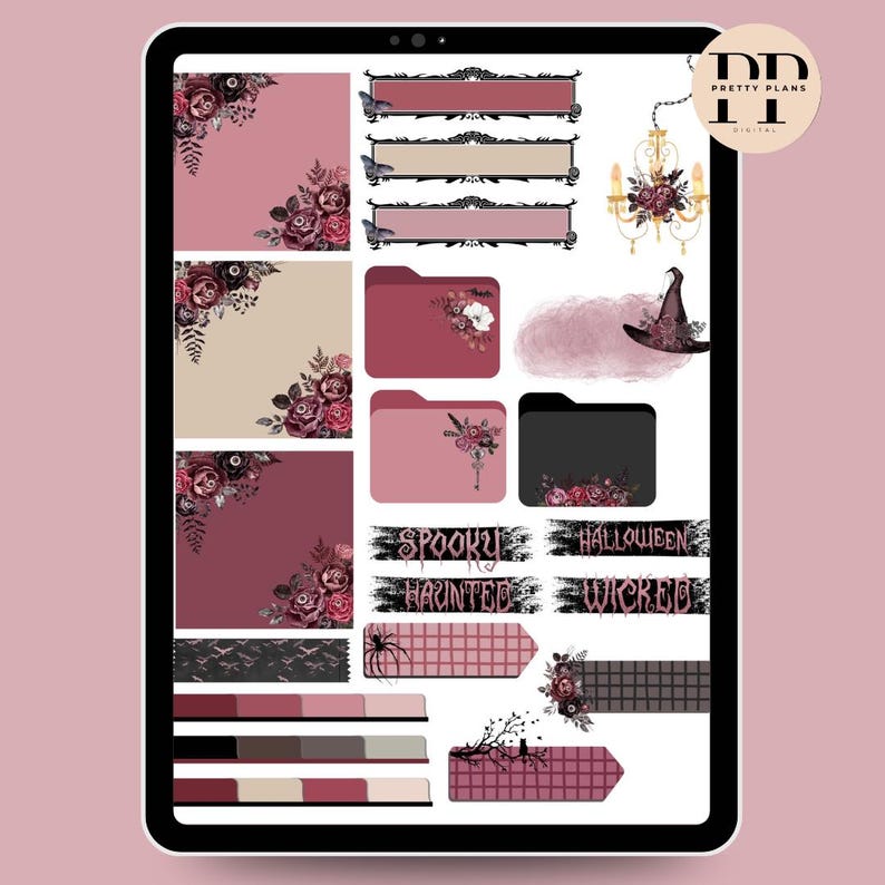 Floral Halloween Digital Sticker Kit | 110 Halloween Stickers for ...