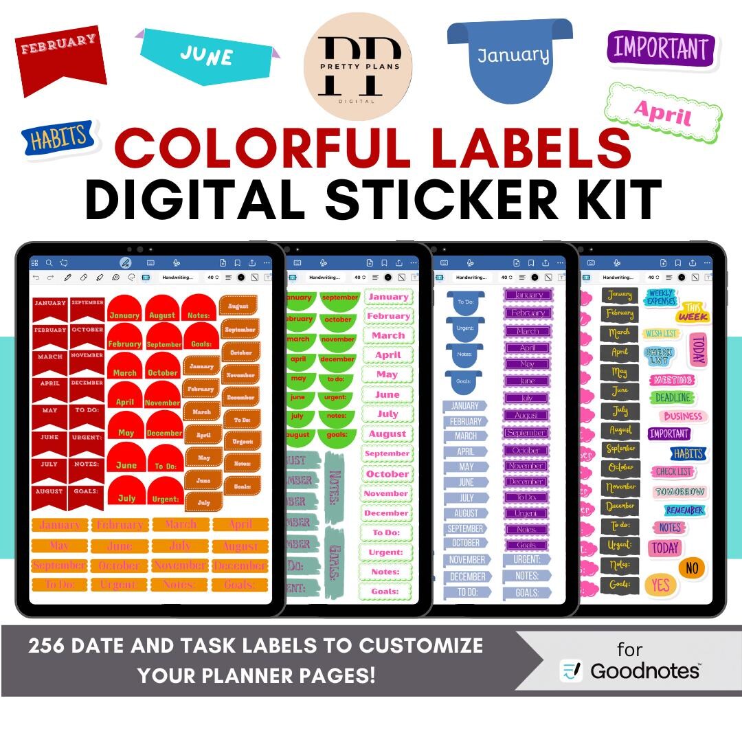 Monthly Label Digital Sticker Kit | Planner Stickers | Month Headers ...