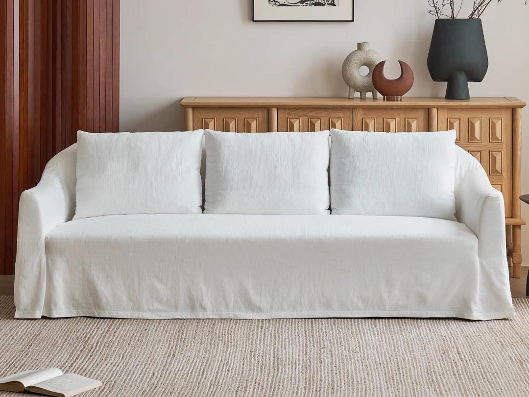 White Custom Sofa Cover, Available in Multiple Colors, Linen Sofa Cover ...