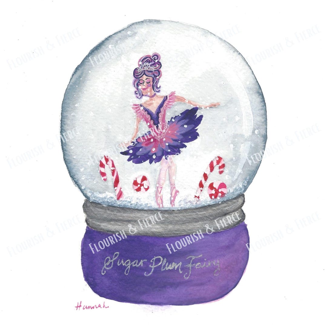 Sugar Plum Fairy Nutcracker Snowglobe Watercolor Art, Christmas Decor ...