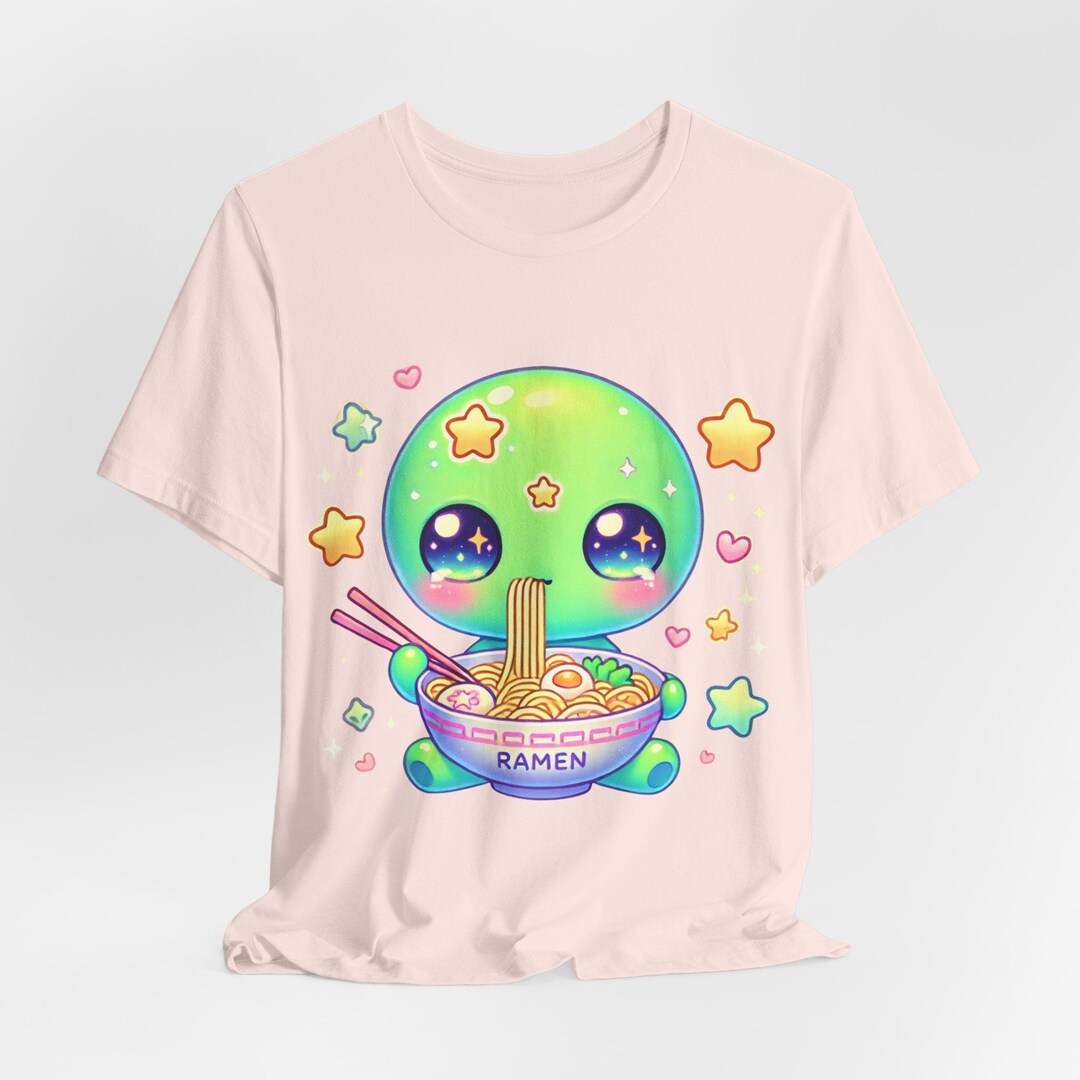 Kawaii Alien Eating Ramen Pastel T-shirt, Cutecore Fashion, Cute ...