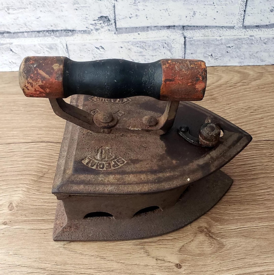 8" Vintage Coal Iron With Wooden Handle Antique Iron With Coal ...