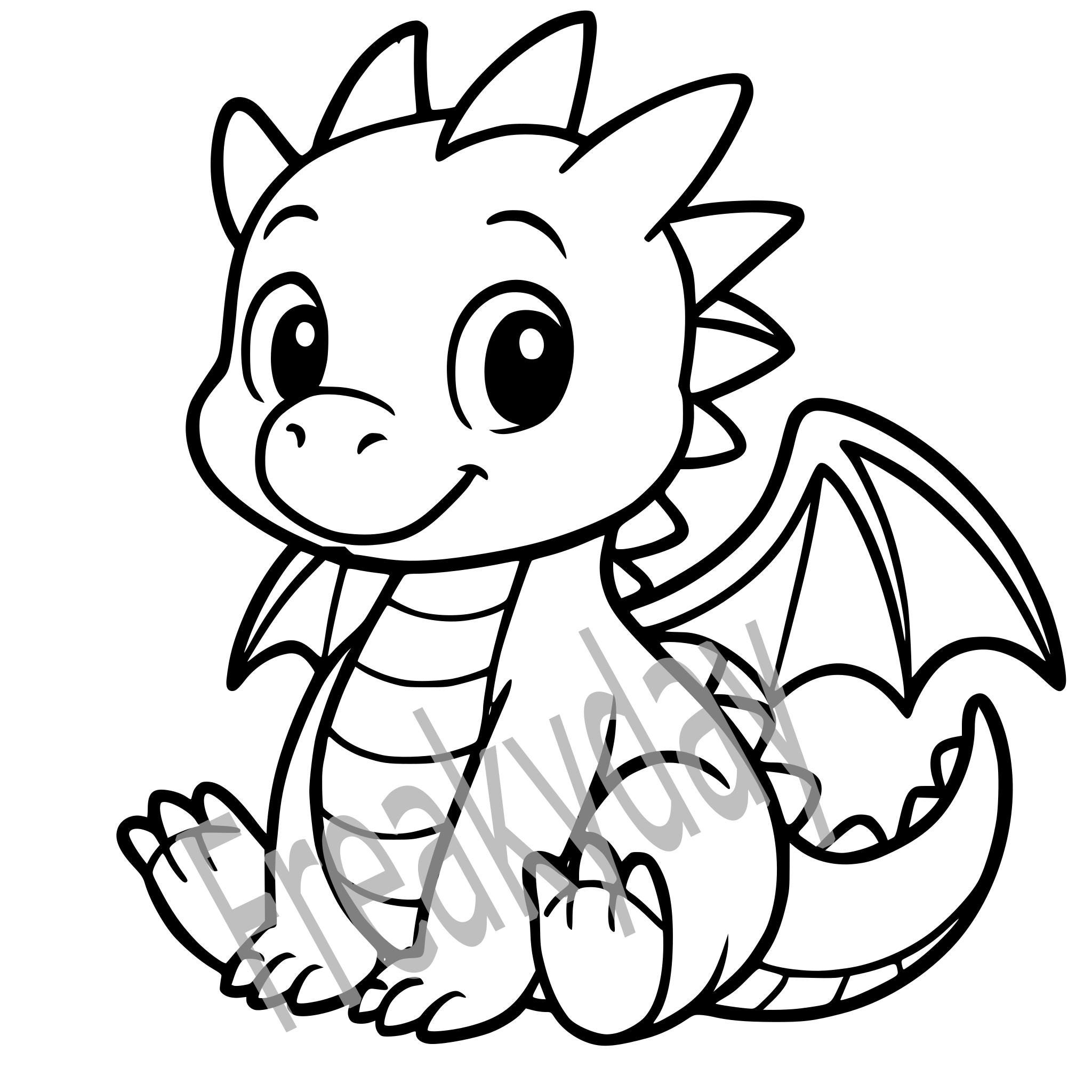 SVG - Cute Baby Dragon Clipart - Fantasy Animal Outline - Kawaii Dragon ...